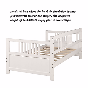 Merax Daybed Twin Bed Wooden Slats Support Modern Living Daybed with Rails, Twin Size, Ivory White