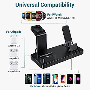 3 in 1 Charging Station for Apple Devices, Charging Station for iPhone Series AirPods Pro/3/2/1, Charging Dock for Apple Watch SE/8/7/6/5/4/3/2/1
