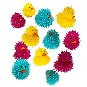 KESS Drop Dots Soft Spiky Rubber Duckies, Squishes Toy, Bath Toy - Pack of 12 - Bath Time Toys for Toddler and Kids, Stress Relief Toy, Sensory Toy