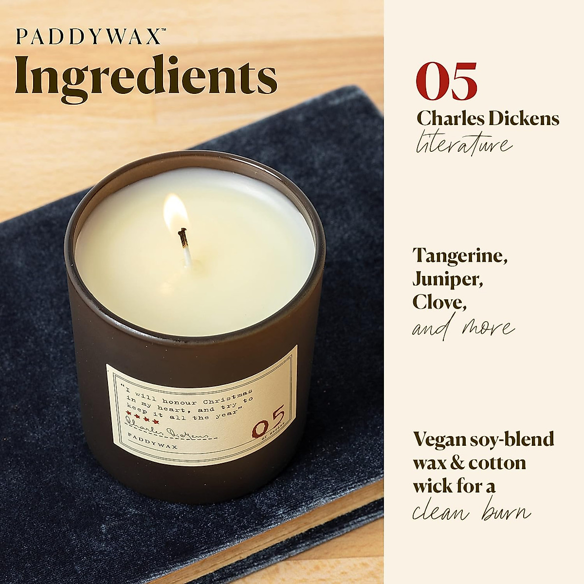 Paddywax Scented Candles Library Charles Dickens Luxury Artisan Candle, 6.5-Ounce, Tangerine, Juniper & Clove