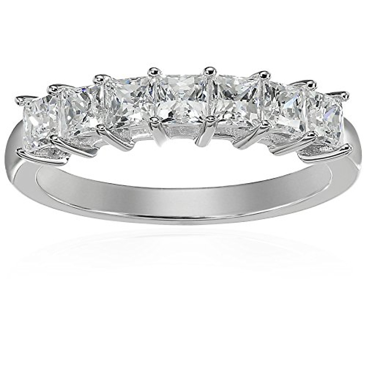 Amazon Essentials Platinum-Plated Sterling Silver Infinite Elements Cubic Zirconia 1 cttw Princess Ring,Size 7 (previously Amazon Collection)