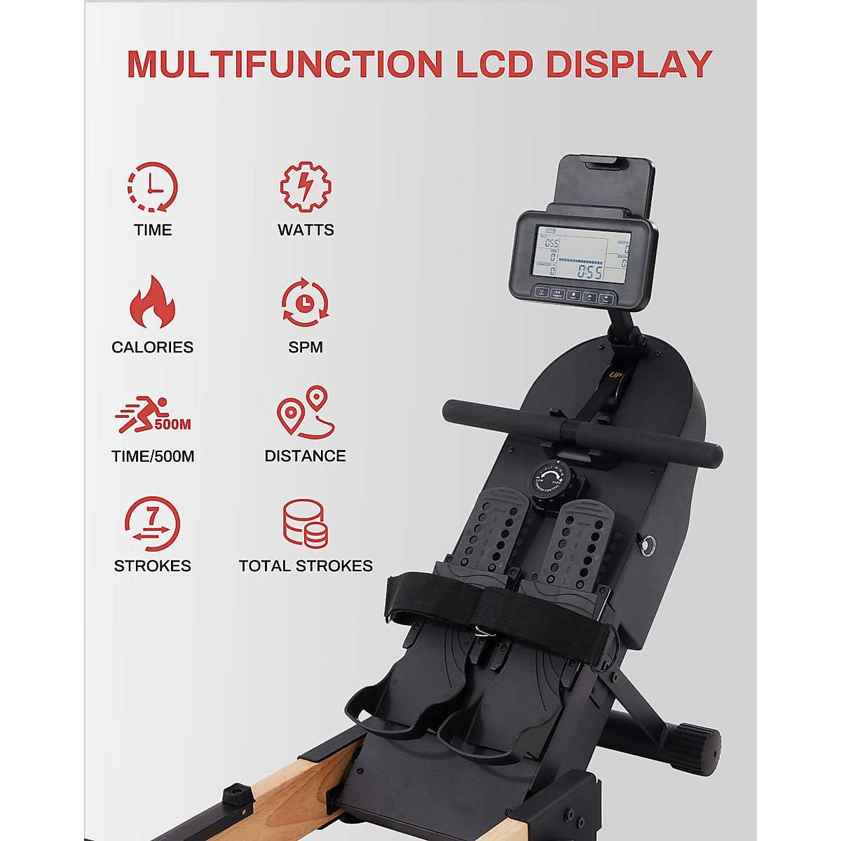 BORGUSI Magnetic Rowing Machines for Home Use, 16 Levels of Resistance, 350lb Weight Capacity, LCD Monitor & Tablet Holder, Foldable Rower Row Machine with Comfortable Seat Cushion & Dual Slide Rail