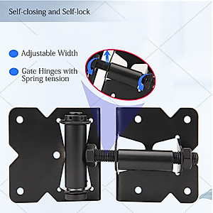 Heavy Duty Gate Hinges for Wooden Fences - 2 Pack, Adjustable Vinyl Gate Hinges with 28 Screws (Black)