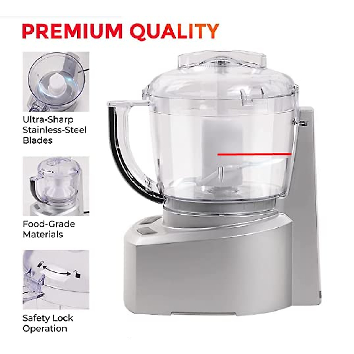 Mueller Ultra Prep Food Processor Chopper for Dicing, Grinding, Whipping and Pureeing – Food Chopper for Vegetables, Meat, Grains, Nuts and Whisk for Eggs and Cream