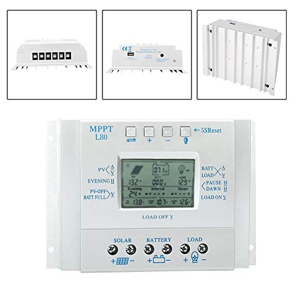 80A Solar Charge Controller, MPPT L-80 LCD Display PWM Photovoltaic Solar MPPT Charge Controller Regulador 12V/24V, Solar Panel Battery Intelligent Regulator