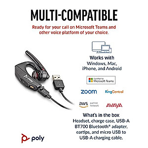 Poly Voyager 5200 UC Wireless Headset & Charging Case (Plantronics) - Single-Ear Bluetooth Headset w/Noise-Canceling Mic - Connect Mobile/Mac/PC via Bluetooth - Works w/Teams, Zoom - Amazon Exclusive