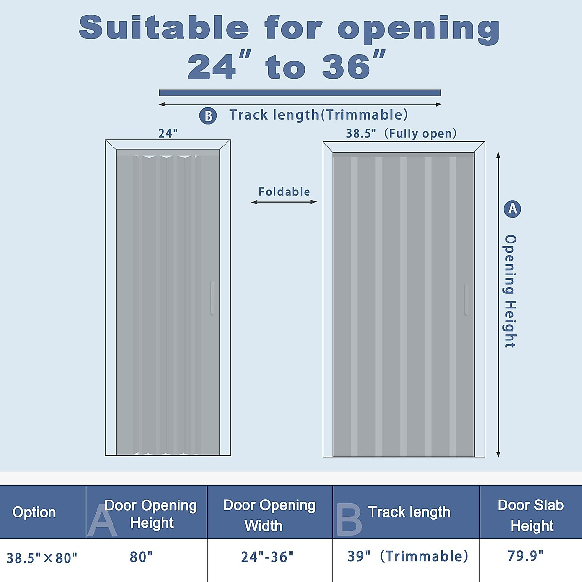 38.5" x 80" Accordion Doors 4-Lite Frosted Acrylic with PVC Panels Bifold Closet Door Hardware Kit Included, Folding Doors with 2 Handles for Closet Bathroom Doorways