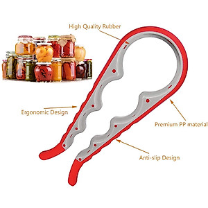Jar Opener,Manual Can Opener,Bottle Opener Can Openers for Seniors with Arthritis,Weak Hands, 5-in-1 Multi Kitchen Tools Set for Children, Women and Seniors (Red)