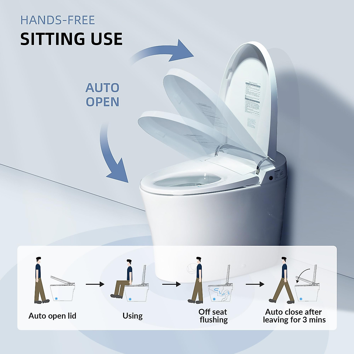 WOODBRIDGE Smart Bidet Toilet, Auto Open & Close, Auto Flush, Foot Sensor Operation, Heated Seat and Integrated Multi Function Remote Control in White,EBT 700