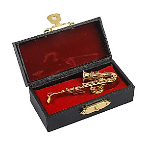 Dselvgvu Miniature 2.52" Saxophone Pin Gold Plated Mini Musical Instrument Brooch Brass Fashion Lapel Pin with Red Velvet Lined Instrument Case for Men and Women (2.52" Saxophone Pin)