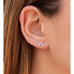 TIGRADE Stud Earrings Marquise Cubic Zirconia Rhinestone Crawler Style Wedding Earrings 925 Sterling Silver Post Hypoallergenic for Women, Brides, Bridesmaid, Silver