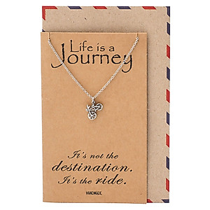 quan jewelry Mini Bicycle Necklace, Journey Traveler Pendant Charm, Gifts for Cyclists & Wanderlust, Minimal Dainty Necklaces, Fitness Jewelry with Quote Card