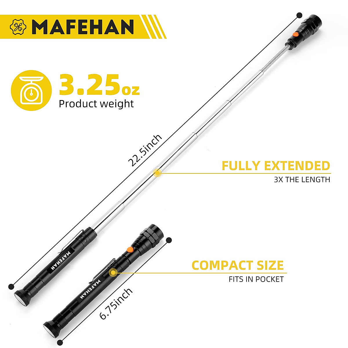 MAFEHAN Magnetic Pickup Tool, Telescoping Magnetic 3 LED Flashlight with Extendable Neck up to 22 Inches, Gifts for men, Dad, Husband or Women, Cool Gadgets for Men as Unique Birthday Christmas Gifts