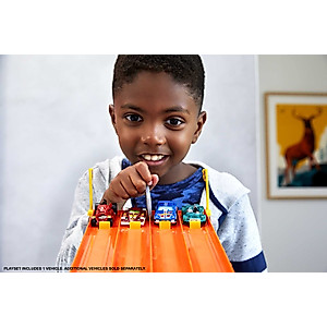 Hot Wheels Toy Car Track Set, 4-Lane Elimination Race with Fair-Start Launcher & 1 Toy Car in 1:64 Scale