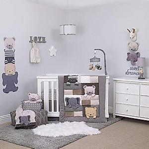 NoJo Play Day Pals Elephant/Bear/Lion/Zebra Animal 4 Piece Nursery Crib Bedding Set, Grey, Tan, Taupe, White