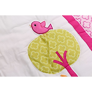 4 PCs Hot Pink Embroidery Rabbit Birds Nursery Crib Bedding Set Quilt Blanket Dust Ruffle Fitted Sheet Baby Girl Bedding Set