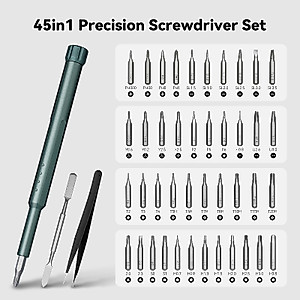 KBCSUN Small Screwdriver Set, 45 in 1 Magnetic Mini Screwdriver Set with Case, Bearing Steel Multi Screw Driver Bit Set Repair Tool Kit, Precision Pocket Screwdriver for Glasses, PC, Watch, Electronic