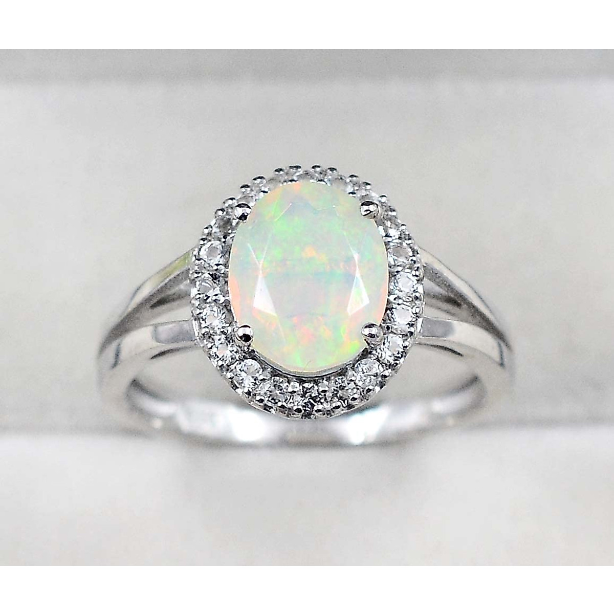 Natural 10X8 MM Welo Ethiopian Opal Cut Gemstone Oval Shape October Birthstone 925 Sterling Silver Solitaire Ring For Bridal Gift (Rhodium Plated Silver, 8)