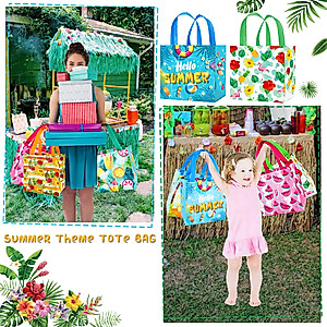 Hawaii Aloha Party Bags Summer Pool Beach Pineapple Watermelon Flamingo Theme Non-Woven with Handles Gift Treat Bags for Hawaiian Summer Pool Party Supplies