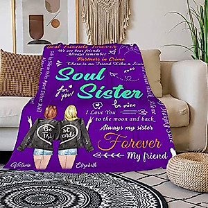 Personalized Best Friend Throw Blanket with Hairstyle Name, Custom to My Bestie Purple Theme Soft Flannel Fleece Throw Blanket for Women Girls, Customized Friendship Gifts for Bestie BFF Soul Sister
