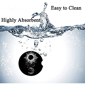 Car Coasters 4 Pack Car Cup Holder Coaster 2.56" Drink Coasters Ceramic Stone Cork Base Set (Sun and Moon)