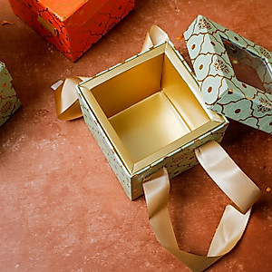 Printed Gift Packing Boxes for Indian Sweets, Cookies, Goodies, Mithai, Candy, Gift Boxes - Cardboard Kraft Paper Box - Handmade Bulk Mithai Box, Favor Boxes for Wedding, Pooja - 4x4 Inch (Pack of 4)