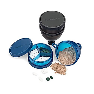 Hydra Cup [4 Pack] - Funnels for Filling Bottles with Protein Powder & Three Compartment Pill Storage, Supplement Container & Dispenser, Use w/ Shaker Bottle or Water Bottle
