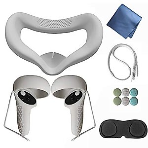 Cover Set for Oculus Quest 2,Touch Controller Grip Cover,Quest Lens Cover,Lens Protect Cover for Oculus Quest 2,Anti-Throw Sweatproof Handle Protective Sleeve (White)