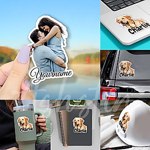 Personalized Pets Photo Sticker Custom Your Own Pet Dog Cat Photo Text Name Images Customized Vinyl KissCut Sticker Water-Resistant Laptop Phone Guitar Water Bottle Bumper Stickers Decals Gifts Idea