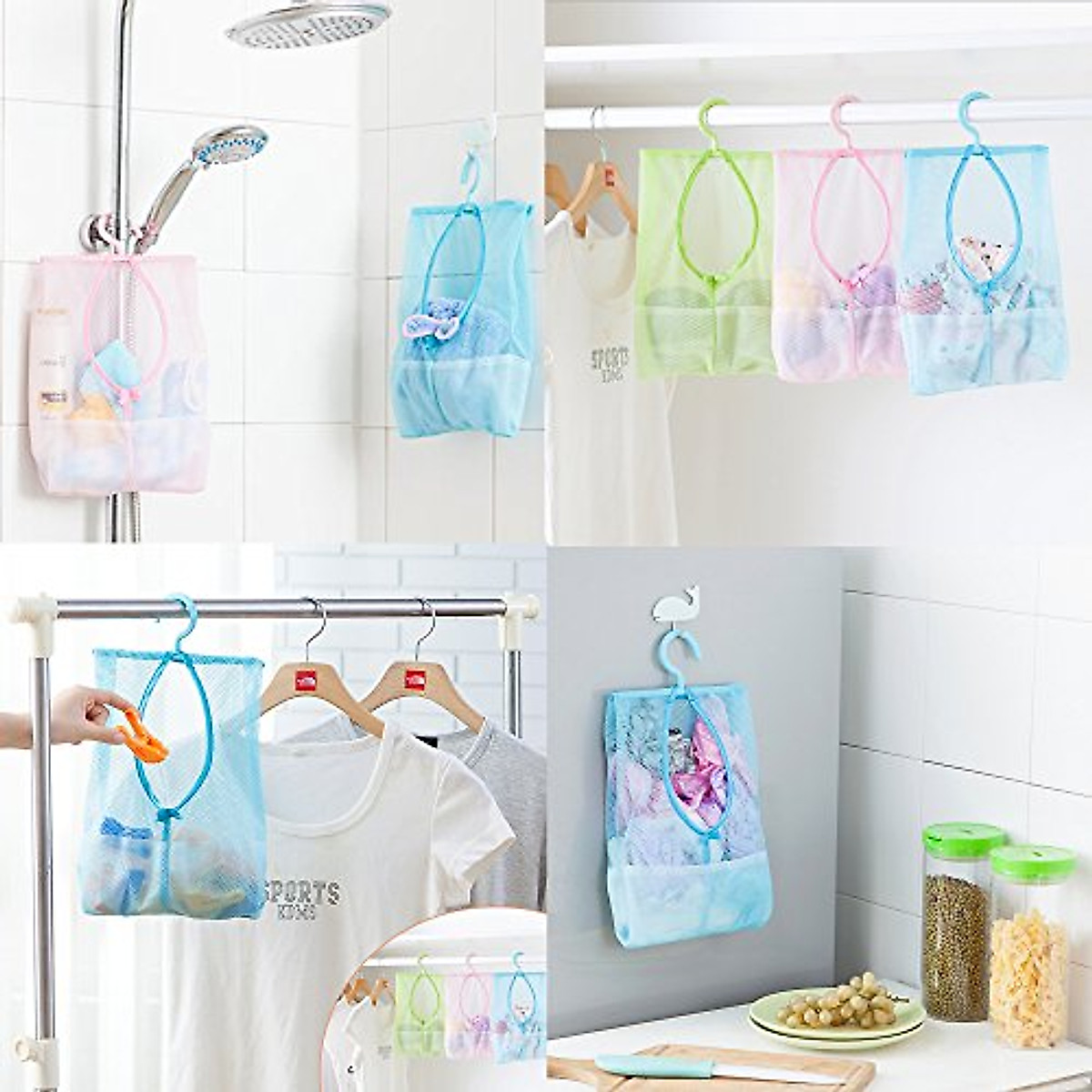 Cosmos Pack of 3 Assorted Colors Clothespin Bag with Hanger Multi-Purpose Mesh Organizer Bag