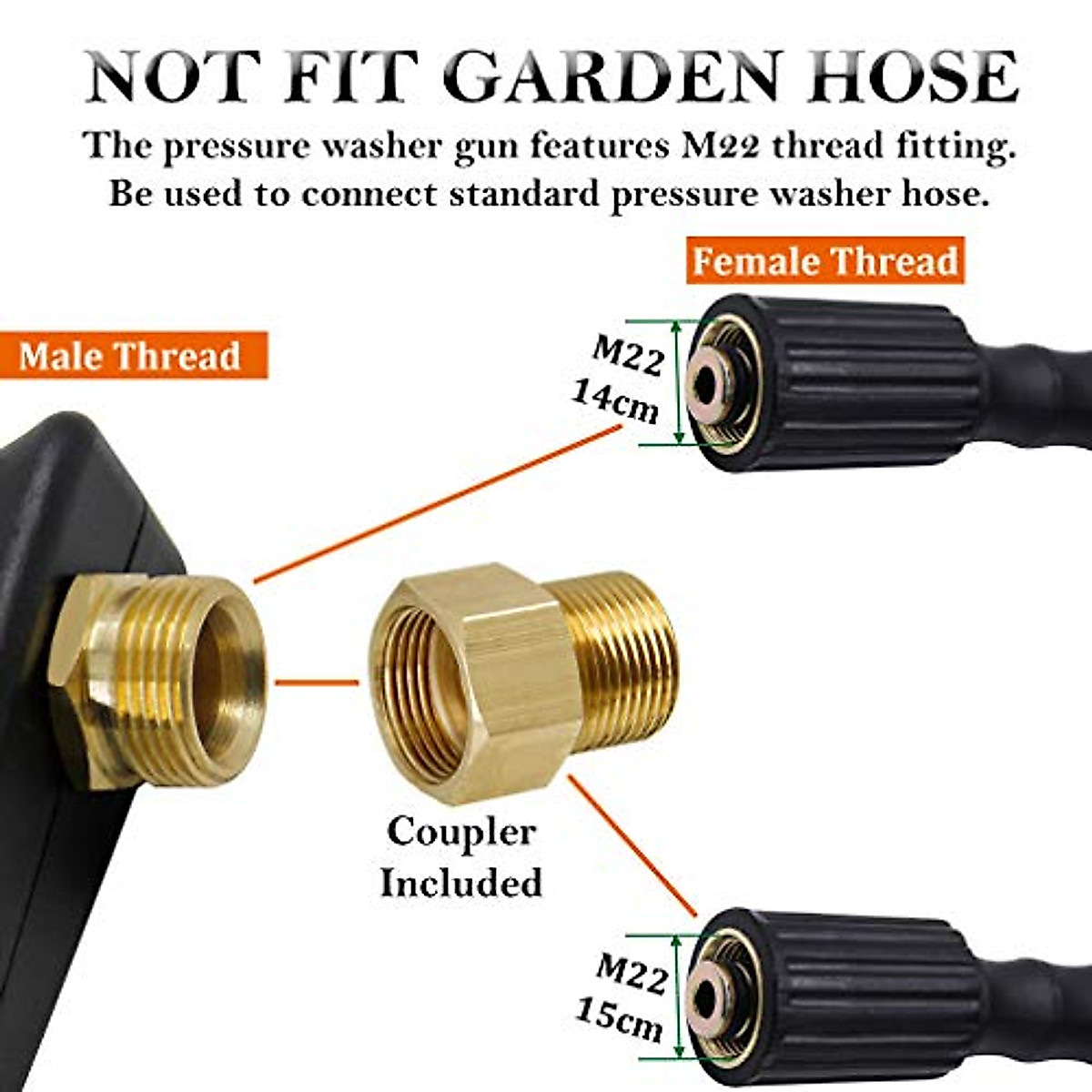 Twinkle Star Replacement Pressure Washer Gun with 16 Inch Extension Wand, 4000 PSI, Power Washer Gun with M22-15mm or M22-14mm Fitting, 5 Nozzle Tips, 40 Inch