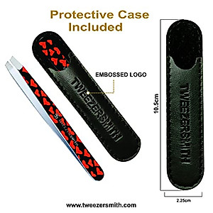 Tweezersmith Professional Tweezers for Eyebrow | Slant Tip Tweezer | Eyebrow Tweezers | Best Tweezers for Hair Plucking | Tweezers for Chin Hair | Tweezer for Men and Women (Red Heart)