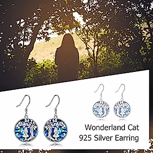 Alice In Pendant Earring Sterling Silver Abalone Shell Tree of Life Wonderland Cat Earring Christmas Gifts for Women Jewelry