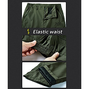 Men's Outdoor Hiking Pants Lightweight and Thick Fleece Cargo Climbing Camping Ski Trousers (105 Thin Green, L)