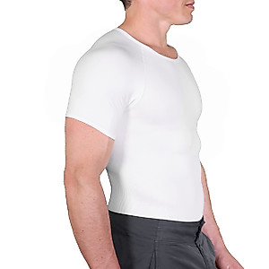 Esteem Apparel Men's Compression Shirt to Hide Gynecomastia Moobs Abs Chest Stomach Slimming Shapewear (White, Large)