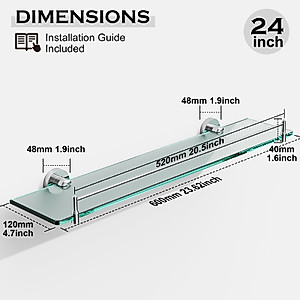 KOCOK Glass Bathroom Shelves,24-Inch Floating Glass Shelves for Wall Rectangular Modern Glass Shelf for Bathroom Stainless Steel Tempered Glass Wall Mount Accessories