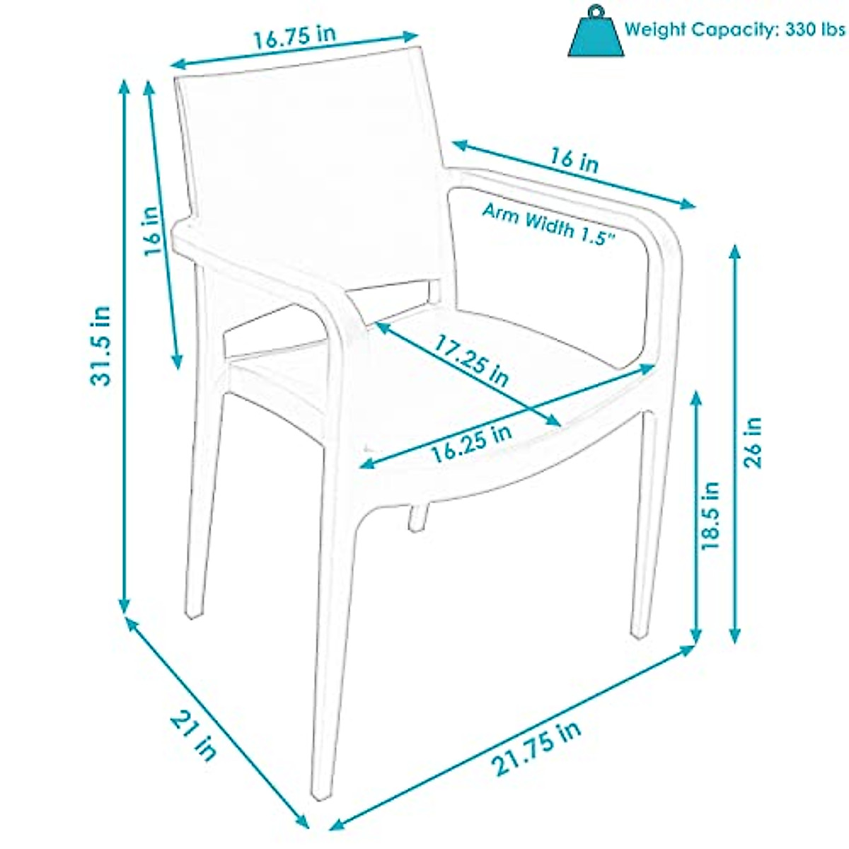 Sunnydaze Landon Plastic Patio Dining Armchair Seat - Modern Design - Deck, Lawn and Garden Seat - Indoor or Outdoor Use - Commercial Grade All-Weather - Red - 4 Chairs