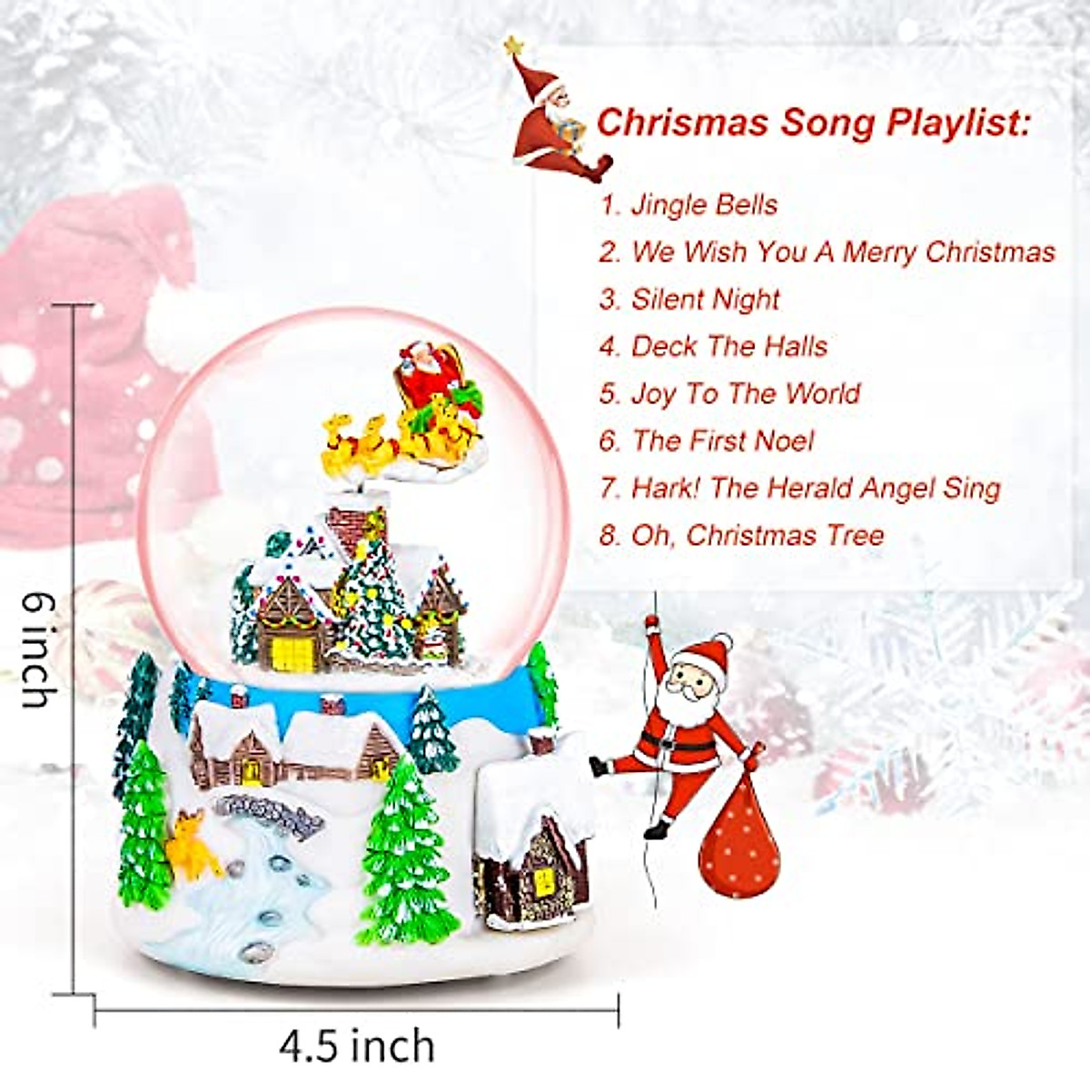 Mr.Winder Musical Rotating Santa Claus Flying Over Village Glitter, Christmas Music Box Snow Globe Gift, for Girls Women Girlfriend Daughter Son Granddaughter, Xmas Present, Plays 8 Christmas Songs