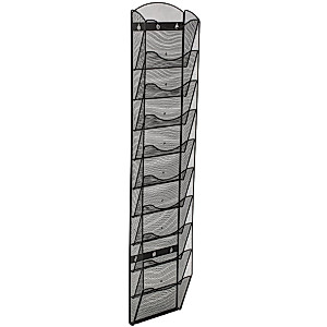 Displays2go Wall Mount Literature Rack, File Folder Organizer, 10 Dividable Pockets (Black Steel Mesh)