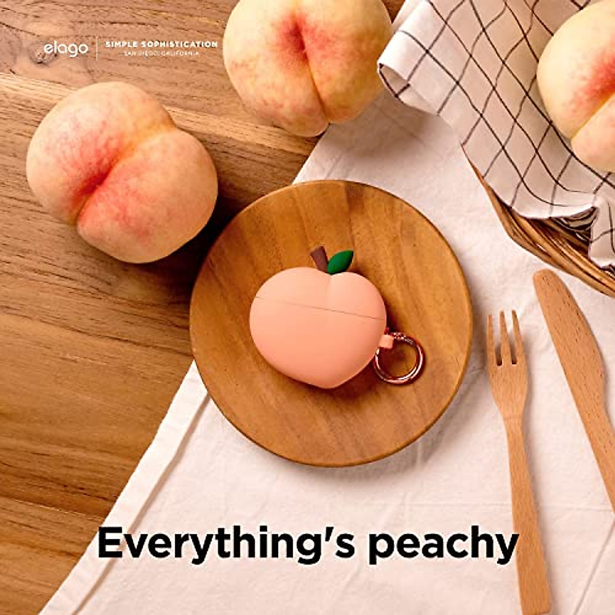 elago Peach Case Compatible with AirPods 3 Case Cover, Cute 3D Design Case Compatible with AirPods 3rd Generation Case 2021, Protective Silicone Case with Keychain, Wireless Charging, Girly Anime Case