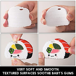 Baby Food Grade Silicone Teether Toy with Pacifier Clip Holder,Teething Pain Relief Toys Gift Set for 3 Months+ Boys and Girls,Freezer Safe,BPA Free (Sushi)