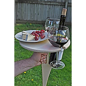 Outdoor Wine Table-Outdoor Wooden Folding Wine Table-Wine Glass Rack Bottle and Glass Holder Round Desktop Foldable Bamboo Snack Table for Outdoors,Garden,Party,Travel, Beach