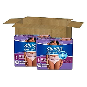 Always Discreet Adult Incontinence Underwear for Women and Postpartum Underwear, L, Up to 100%* Bladder Leak Protection, 76 CT,