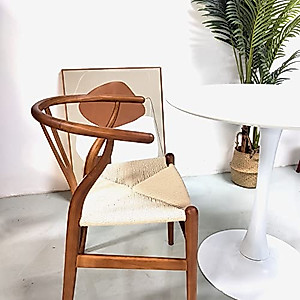 VODUR Wishbone Chair Natural Solid Wood Dining Chair/Hans Wegner Y-Shaped Backrest Hemp Seat Dining Room Chairs Set of 2, Mid-Century Rattan Dining Chair in Walnut (Ash Wood - Walnut)
