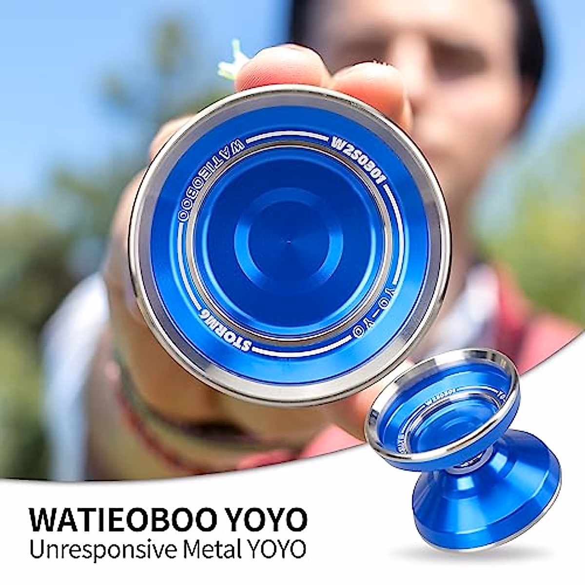WATIEOBOO Bi-Metal Yoyo with 4 Stainless Steel Rings, Professional Unresponsive Yoyo for Adults Advanced Players, Incredible Drive Performance and Idling Capability (6Black Blue)