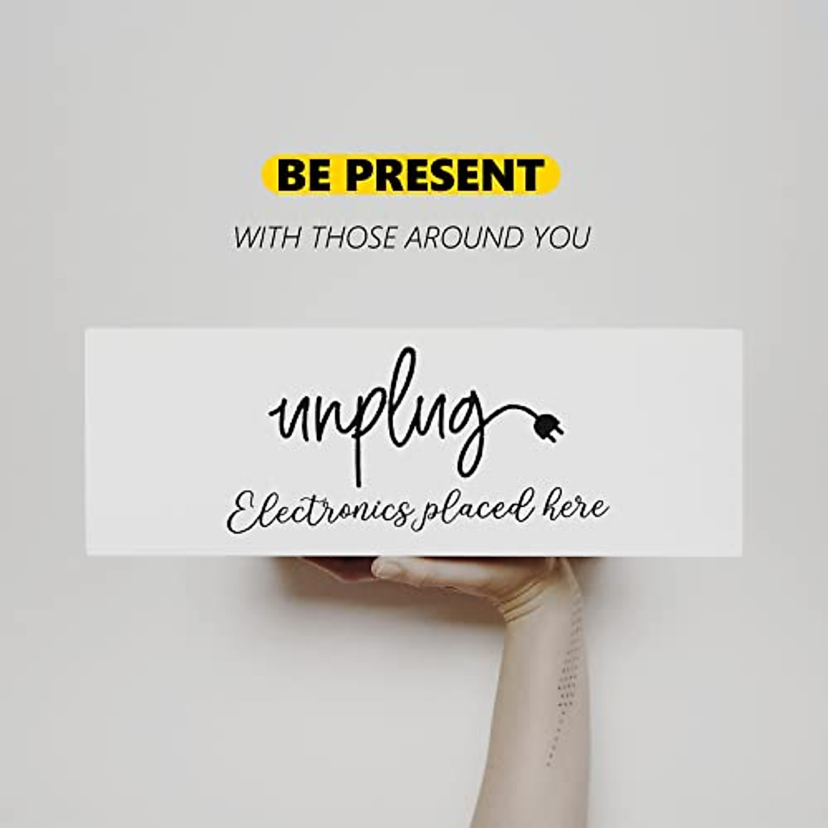 CHONIC Unplug Box, Farmhouse Style Be Present Phone Box, Cell Phone Basket for Home, Wood Mobile Phone Jail, Family Time Out Charging Station for Phone Tablet Electronics Holder (White)