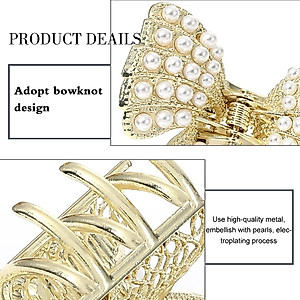 Brinie Pearl Hair Claw Clamps Gold Metal Hair Claw Clips Bowknot Hair Styling Clips Non Slip Jaw Hair Clamps Hair Accessories for Women and Girls (Pack of 2)
