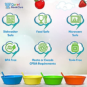 Quiet Book Club Cereal Bowls with Straws for Kids Bowls with Straw for Cereal Childrens Bowls with Straw Built in for Kids Plastic Straw Bowls for Toddlers Dishwasher Safe BPA FREE Boys (4)