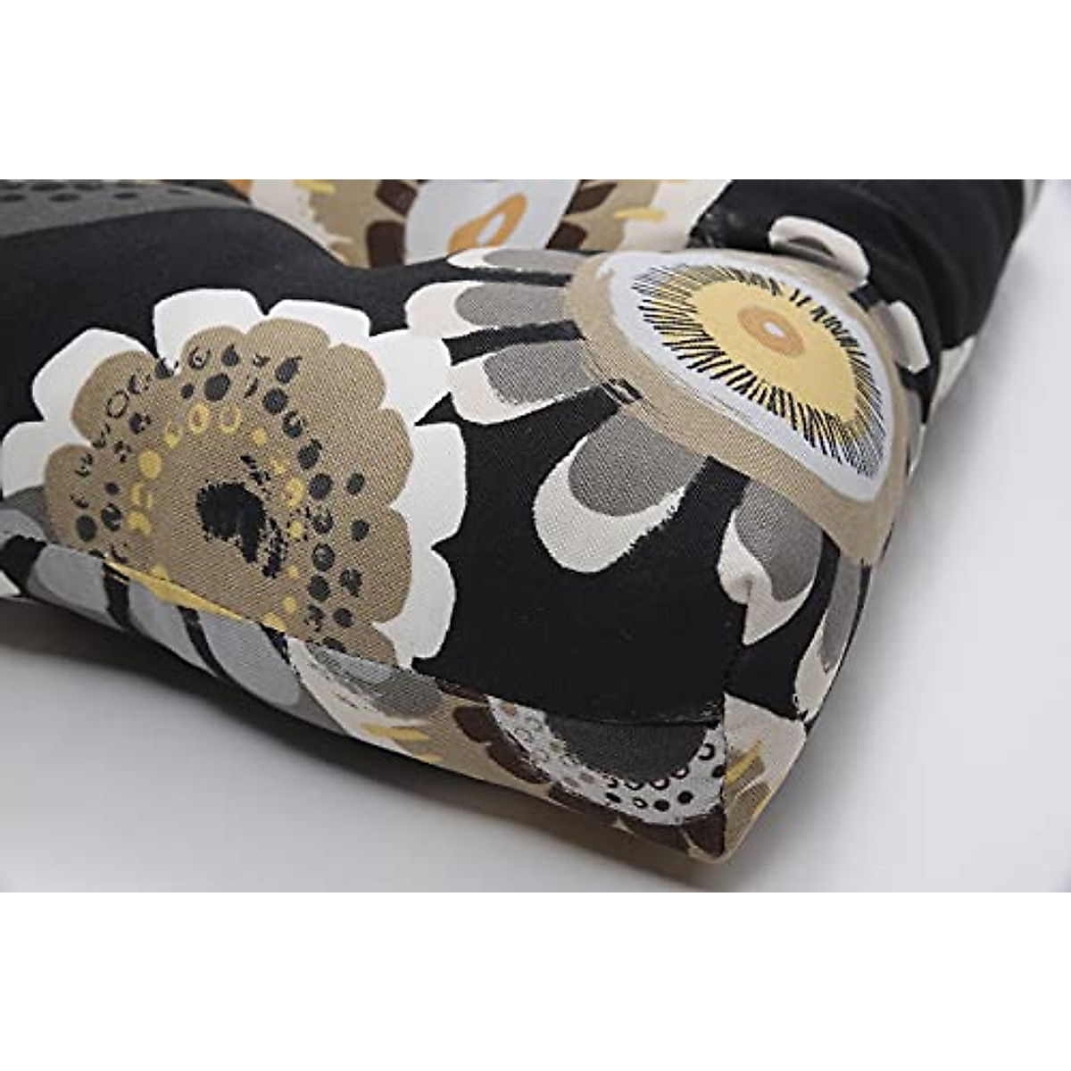 Pillow Perfect Indoor/Outdoor Black/Yellow Floral Wicker Seat Cushions, 2-Pack,19-Inch L by 19-Inch W by 5-Inch D