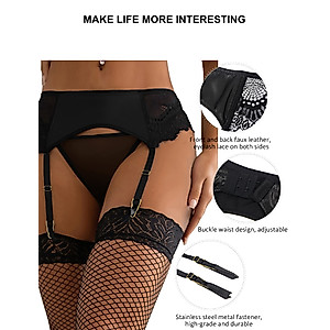 comeondear Garter Belt Plus Size Lace Women 4 Strap with G-String for Thigh Highs Black Lingerie for Women Black M